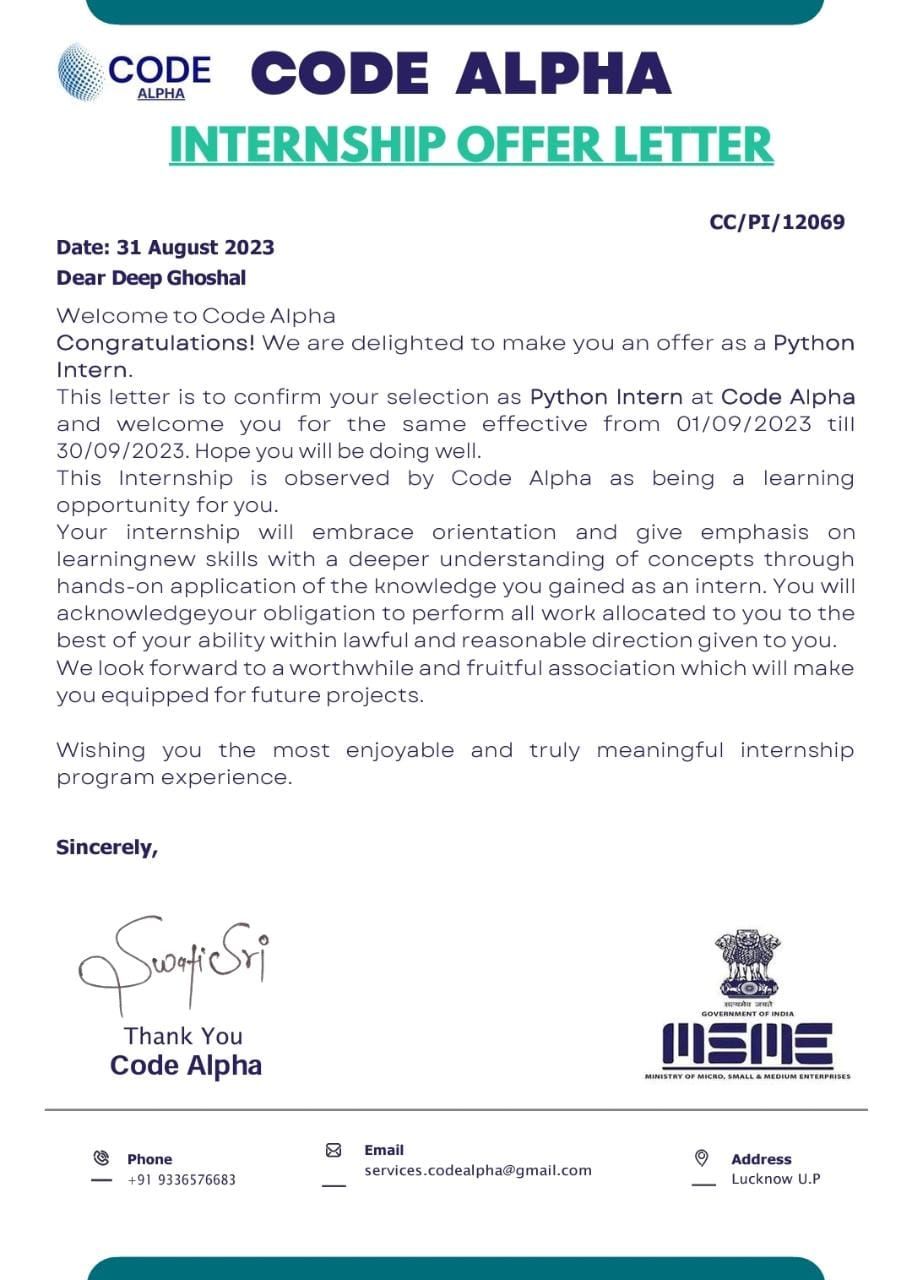 Deep Ghoshal on LinkedIn: #codealphainternship #internship # ... Deep Ghoshal on LinkedIn: #codealphainternship #internship # ...