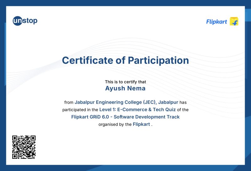 Ayush Nema on LinkedIn: #learningneverstops #flipkartgrid #techquiz # ... Ayush Nema on LinkedIn: #learningneverstops #flipkartgrid #techquiz # ...