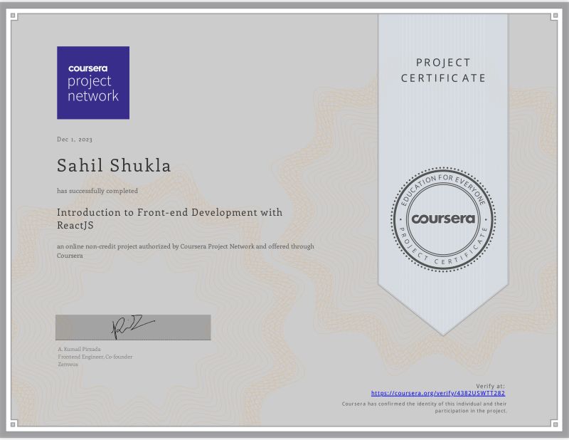 #frontenddevelopment #courseracertified #reactjs | Sahil Shukla #frontenddevelopment #courseracertified #reactjs | Sahil Shukla