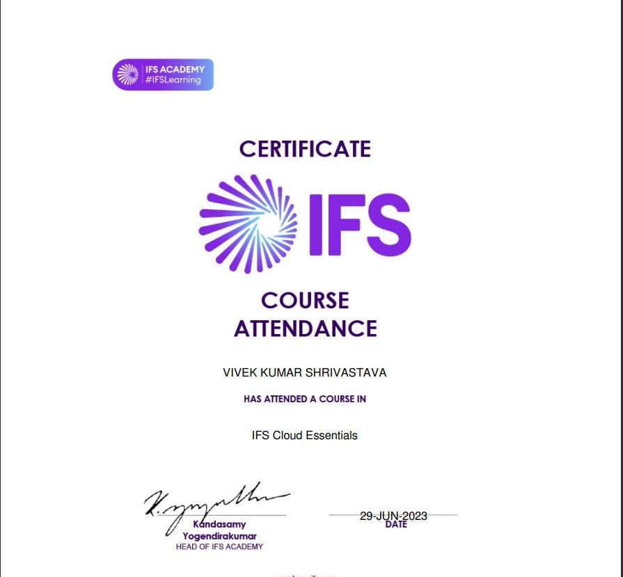 #ifs #ifscloud #ifsconnect | Vivek Kumar Shrivastava #ifs #ifscloud #ifsconnect | Vivek Kumar Shrivastava