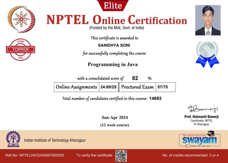 Sanidhya Soni on LinkedIn: #nptel #javaprogramming #continuouslearning ... Sanidhya Soni on LinkedIn: #nptel #javaprogramming #continuouslearning ...