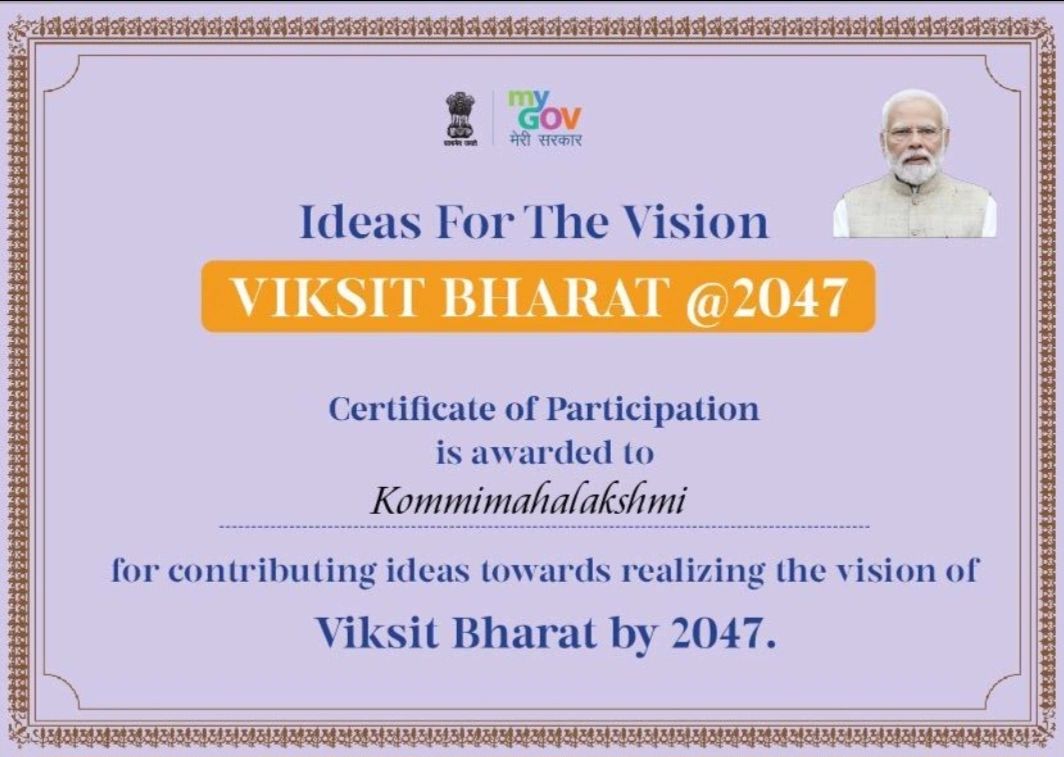 Kommi Mahalakshmi on LinkedIn: #vision2047 #futureleaders #viskitbharat Kommi Mahalakshmi on LinkedIn: #vision2047 #futureleaders #viskitbharat