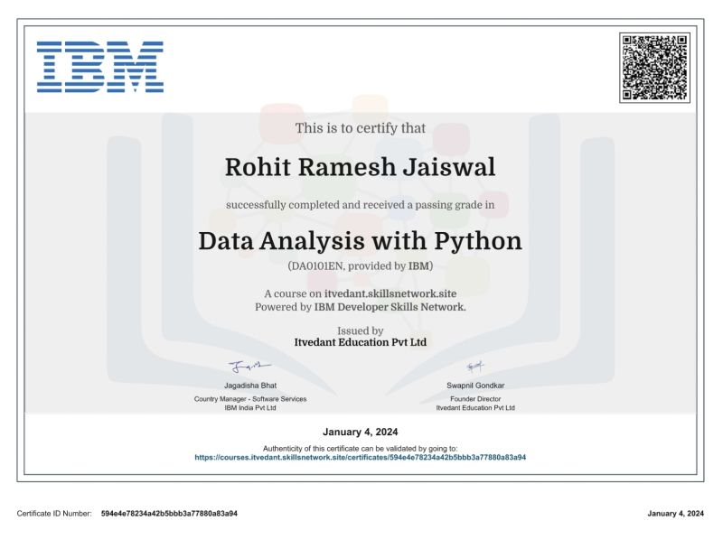 #python #ibm #certificationcomplete | Rohit Jaiswal #python #ibm #certificationcomplete | Rohit Jaiswal