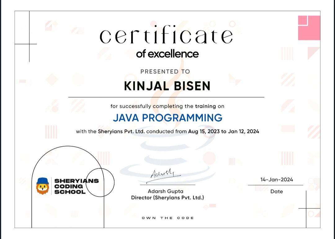Kinjal Bisen on LinkedIn: #java #javaprogramming #sheryianscodingschool Kinjal Bisen on LinkedIn: #java #javaprogramming #sheryianscodingschool