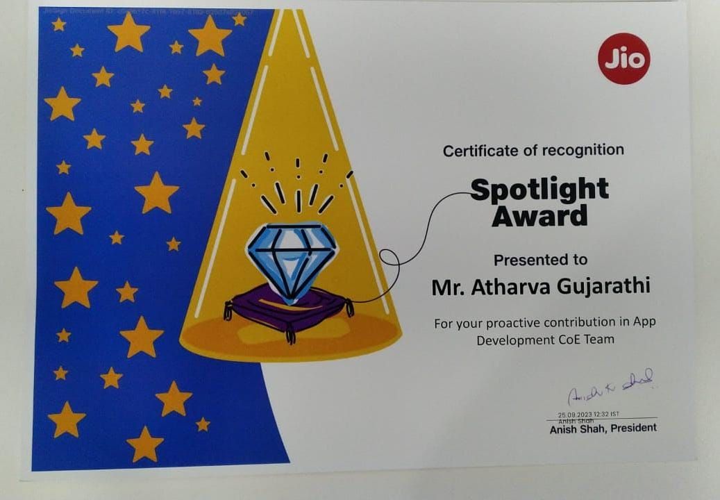 Atharva Gujarathi on LinkedIn: #jio #recognition #webdevelopment # ... Atharva Gujarathi on LinkedIn: #jio #recognition #webdevelopment # ...