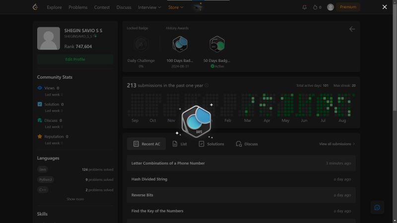 SHEGIN SAVIO S S on LinkedIn: Completed a 100-day LeetCode challenge ... SHEGIN SAVIO S S on LinkedIn: Completed a 100-day LeetCode challenge ...