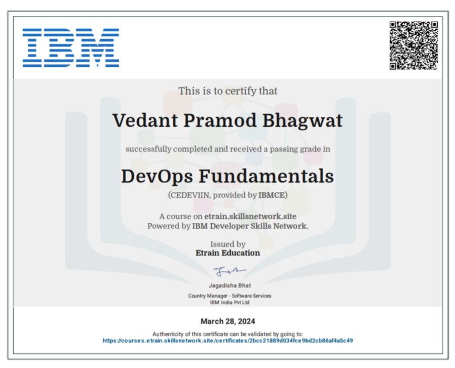 Vedant Bhagwat on LinkedIn: #devops #certification #ibm #python # ... Vedant Bhagwat on LinkedIn: #devops #certification #ibm #python # ...