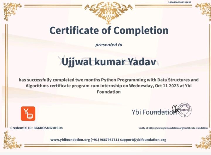 Ujjwal Yadav on LinkedIn: #internship #ybifoundation #pythonprogramming Ujjwal Yadav on LinkedIn: #internship #ybifoundation #pythonprogramming