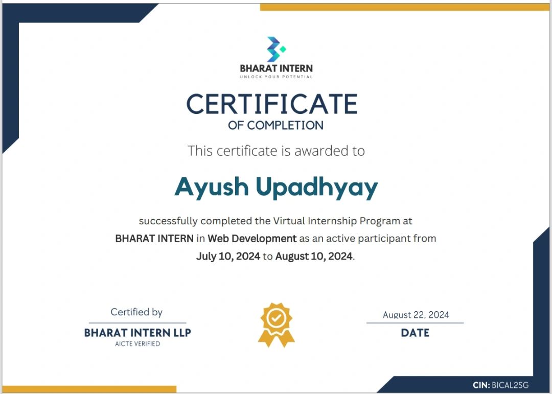 Ayush Upadhyay on LinkedIn: #bharatintern #webdev #internship #html # ... Ayush Upadhyay on LinkedIn: #bharatintern #webdev #internship #html # ...