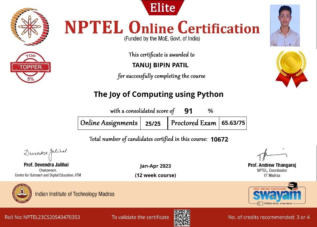#python #pythonprogramming #nptel #pythondevelopers | Tanuj Patil #python #pythonprogramming #nptel #pythondevelopers | Tanuj Patil