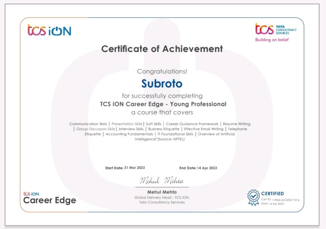 Subroto Raj on LinkedIn: Hello Connections, I got this achievement ... Subroto Raj on LinkedIn: Hello Connections, I got this achievement ...
