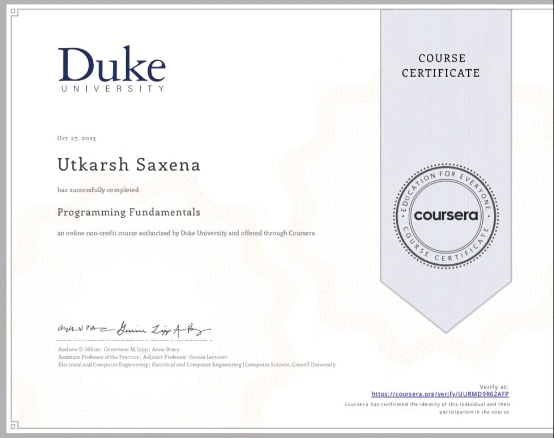 Utkarsh Saxena on LinkedIn: #c #courseracertification #programming Utkarsh Saxena on LinkedIn: #c #courseracertification #programming