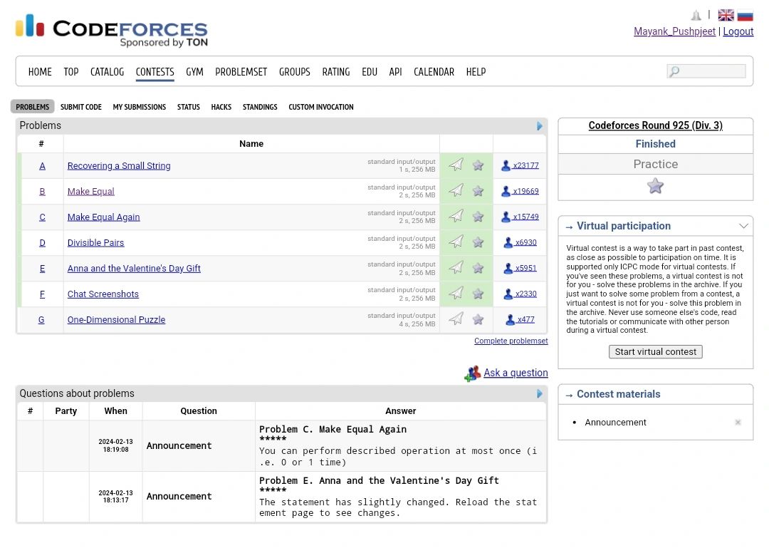 Mayank Pushpjeet on LinkedIn: Codeforeces Round 925 : Editorial: A-F A ... Mayank Pushpjeet on LinkedIn: Codeforeces Round 925 : Editorial: A-F A ...