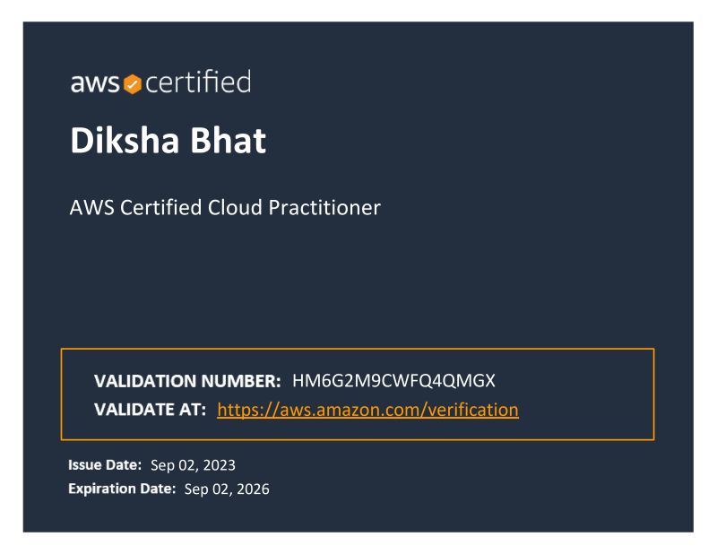 Diksha Bhat on LinkedIn: #cloudpractitioner #awscertified #aws Diksha Bhat on LinkedIn: #cloudpractitioner #awscertified #aws