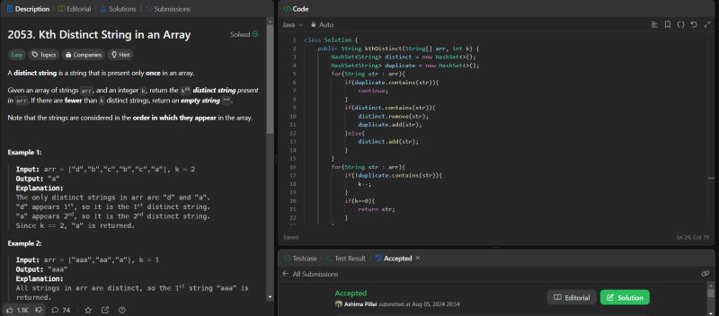 Day 42 of #100daysLeetCodeChallenge: Kth Distinct String | Ashima ... Day 42 of #100daysLeetCodeChallenge: Kth Distinct String | Ashima ...