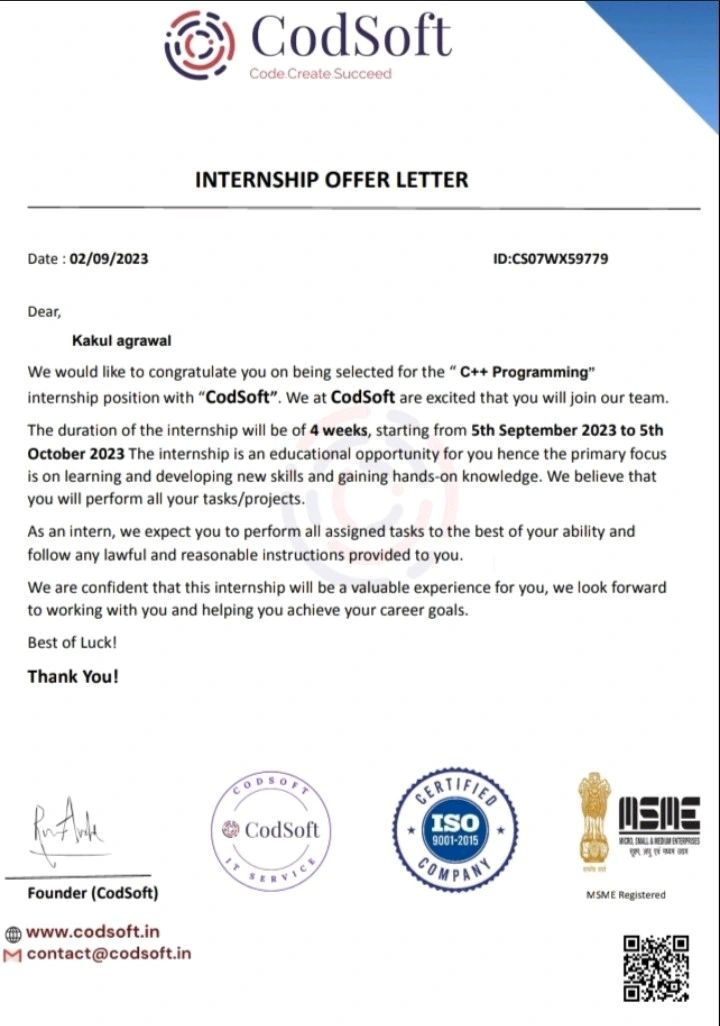 Kakul Agrawal on LinkedIn: #connections #codsoft #c #programminglife # ... Kakul Agrawal on LinkedIn: #connections #codsoft #c #programminglife # ...