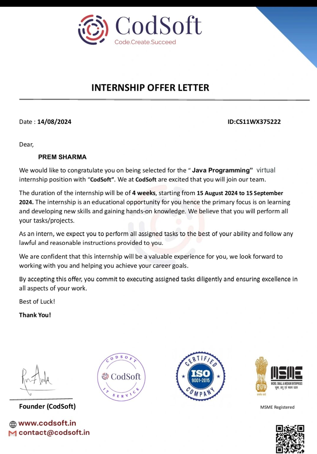 Prem Sharma on LinkedIn: #codsoft #java #internship #coding # ... Prem Sharma on LinkedIn: #codsoft #java #internship #coding # ...