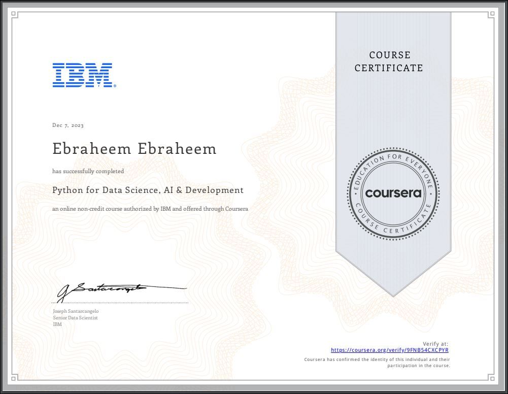 Ebraheem Mobarak on LinkedIn: Python for Data Science, AI & Development ... Ebraheem Mobarak on LinkedIn: Python for Data Science, AI & Development ...