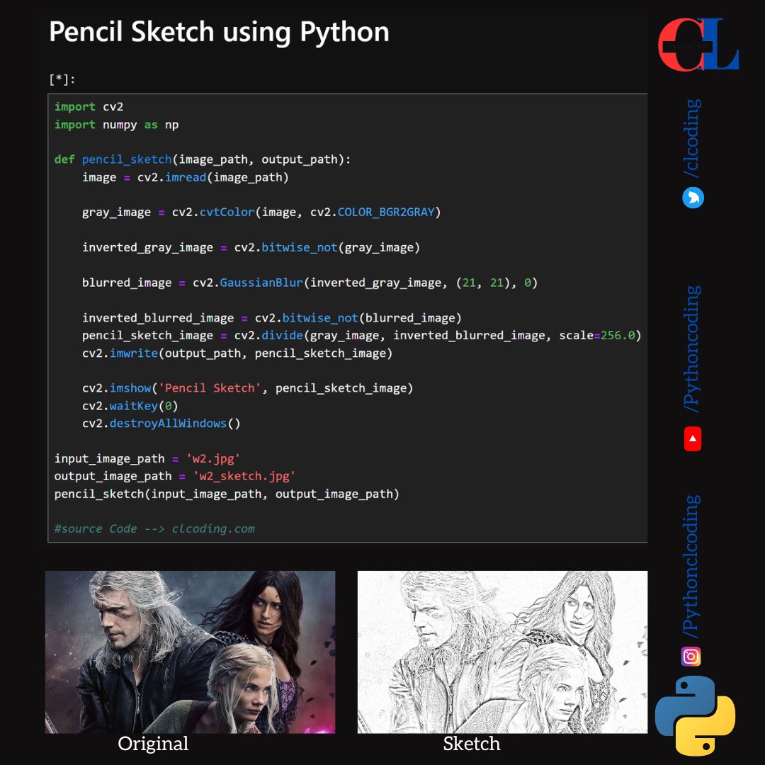 Pencil Sketch using Python | Python Coding Pencil Sketch using Python | Python Coding