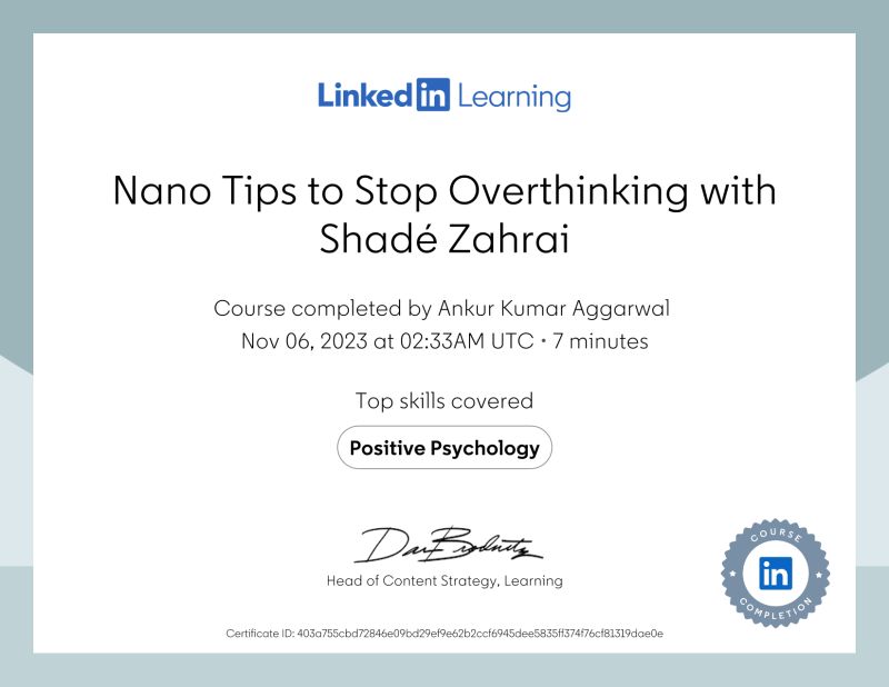 Completed Overthinking Mastery course! | Ankur Kumar Aggarwal posted on ... Completed Overthinking Mastery course! | Ankur Kumar Aggarwal posted on ...