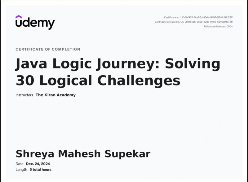 Shreya Supekar on LinkedIn: #java #udemy #programming #problemsolving # ... Shreya Supekar on LinkedIn: #java #udemy #programming #problemsolving # ...