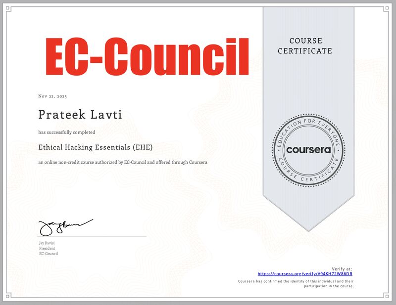 Just completed Ethical Hacking Essentials (EHE) an online course ... Just completed Ethical Hacking Essentials (EHE) an online course ...