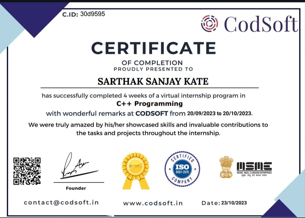Sarthak Kate on LinkedIn: #codsoftinternship #newopportunities Sarthak Kate on LinkedIn: #codsoftinternship #newopportunities