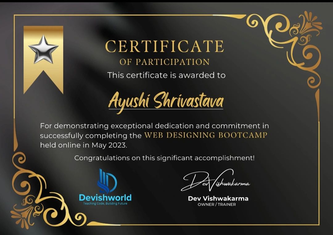Ayushi Shrivastava on LinkedIn: #webdesigning #certification # ... Ayushi Shrivastava on LinkedIn: #webdesigning #certification # ...
