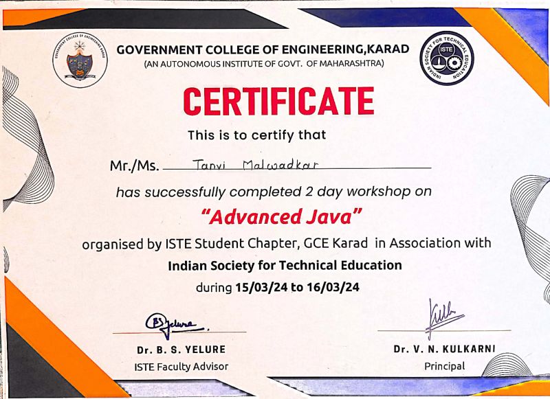 Tanvi Malwadkar on LinkedIn: #java #programming #success #advancedskills Tanvi Malwadkar on LinkedIn: #java #programming #success #advancedskills