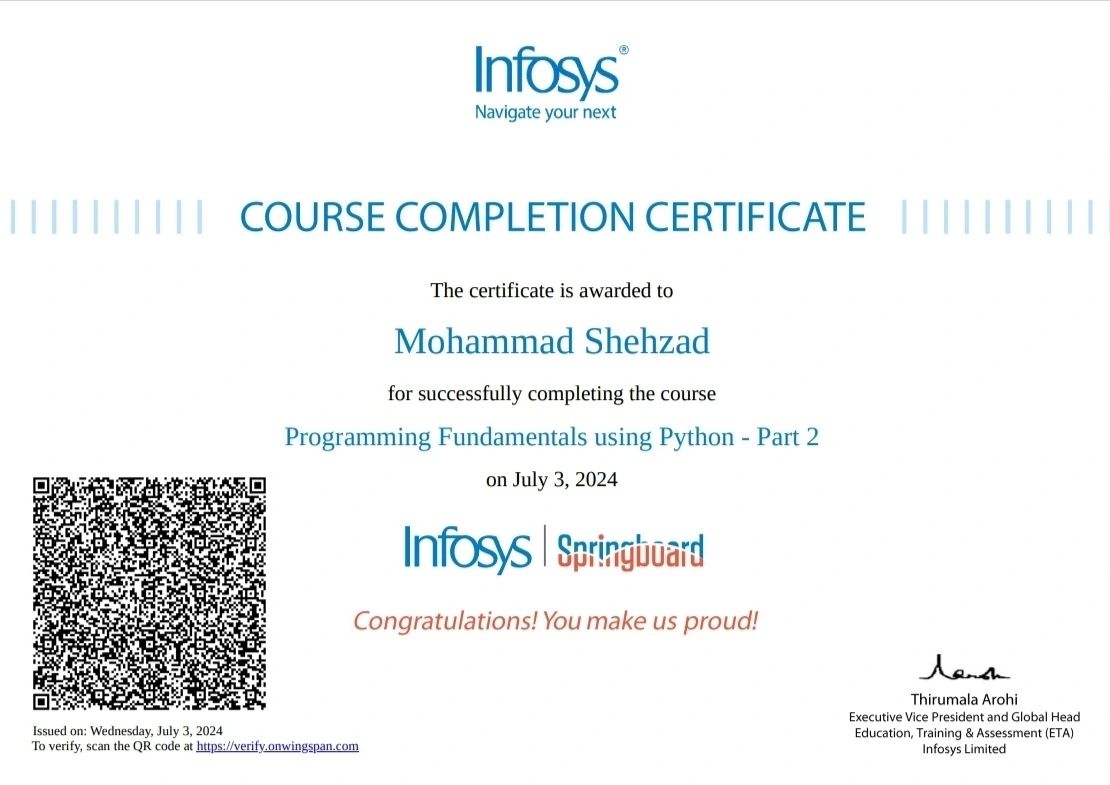 Mohammad Shehzad on LinkedIn: #python #programming #infosys # ... Mohammad Shehzad on LinkedIn: #python #programming #infosys # ...