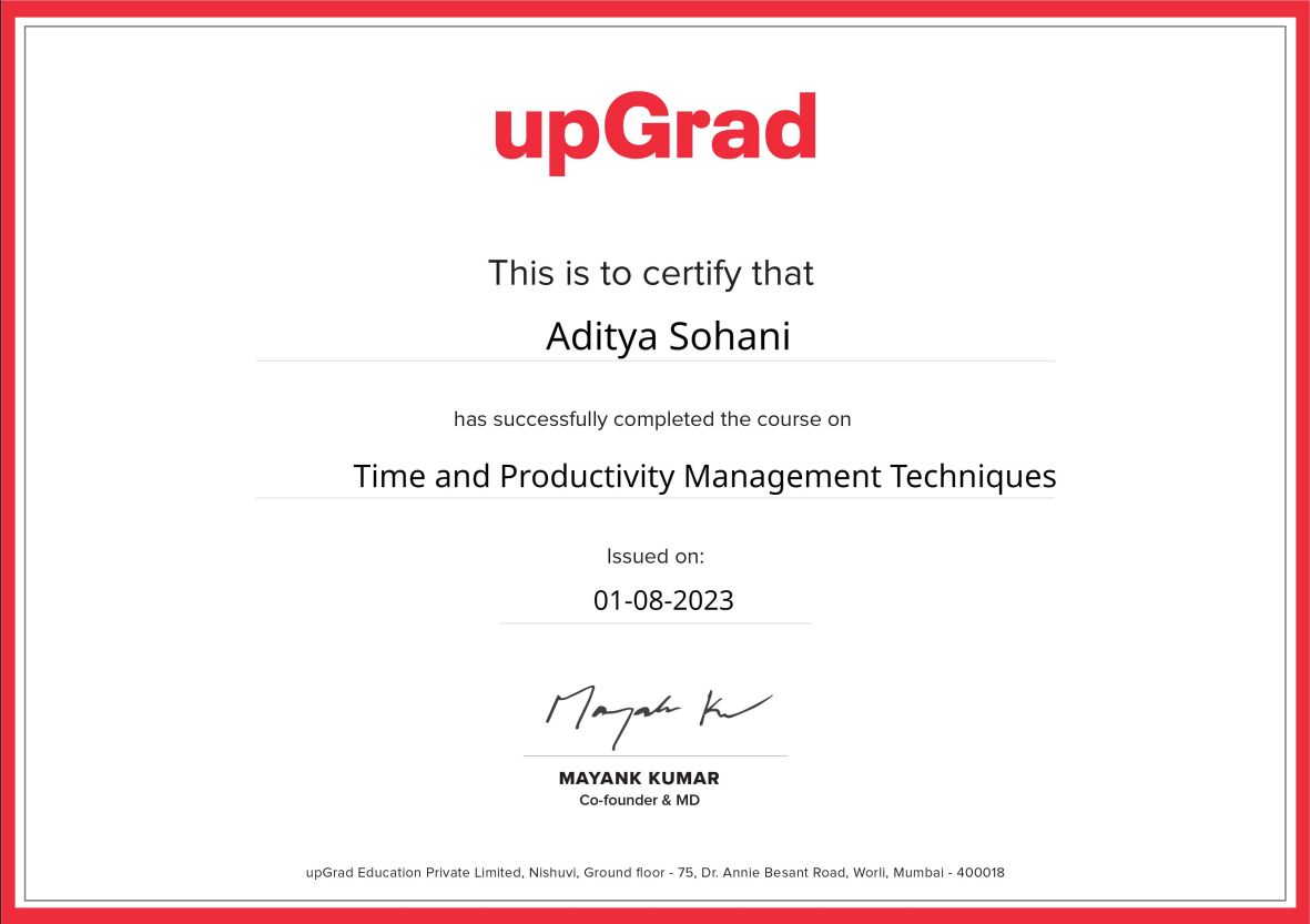 Aditya Sohani on LinkedIn: #upgrad #softskill #timemanagement #iist Aditya Sohani on LinkedIn: #upgrad #softskill #timemanagement #iist