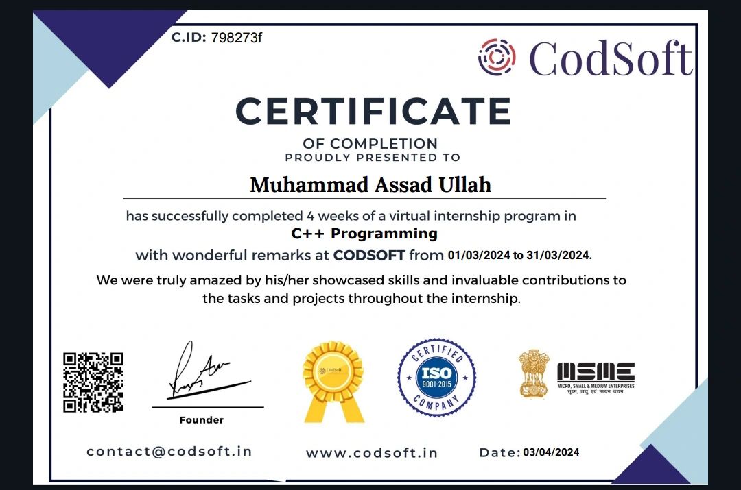 Muhammad Assad Ullah on LinkedIn: #internship #cplusplus #codingjourney ... Muhammad Assad Ullah on LinkedIn: #internship #cplusplus #codingjourney ...