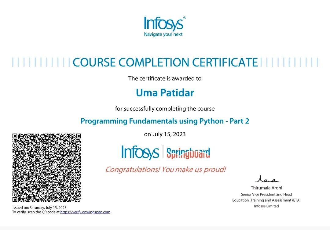 Uma Patidar on LinkedIn: Hello, I have completed the Programming ... Uma Patidar on LinkedIn: Hello, I have completed the Programming ...