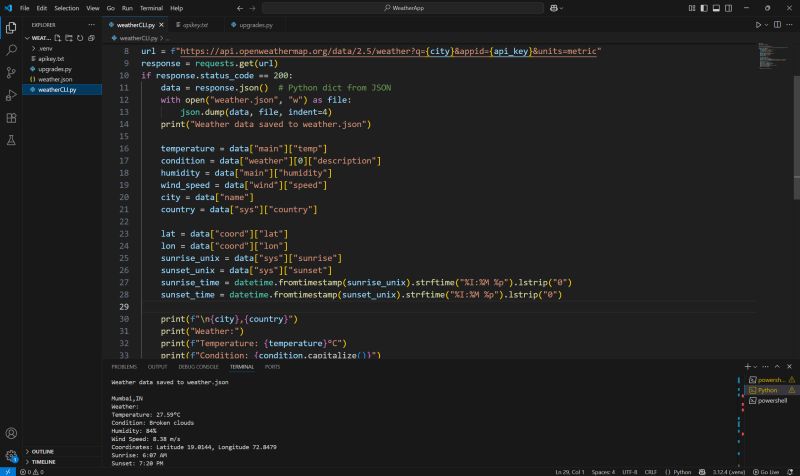 🌦️ Just built a real-world Weather App (CLI version) using Python ... 🌦️ Just built a real-world Weather App (CLI version) using Python ...