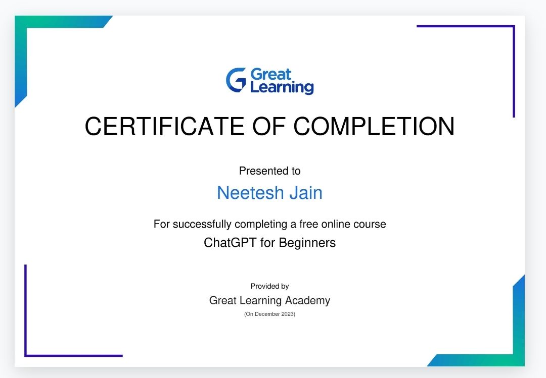Neetesh Jain on LinkedIn: #certification #continuouslearning Neetesh Jain on LinkedIn: #certification #continuouslearning