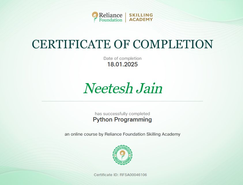 Neetesh Jain on LinkedIn: #achievementunlocked #pythonprogramming # ... Neetesh Jain on LinkedIn: #achievementunlocked #pythonprogramming # ...