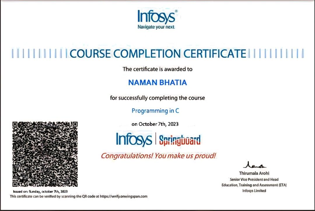 Naman Bhatia on LinkedIn: #infosysspringboard Naman Bhatia on LinkedIn: #infosysspringboard