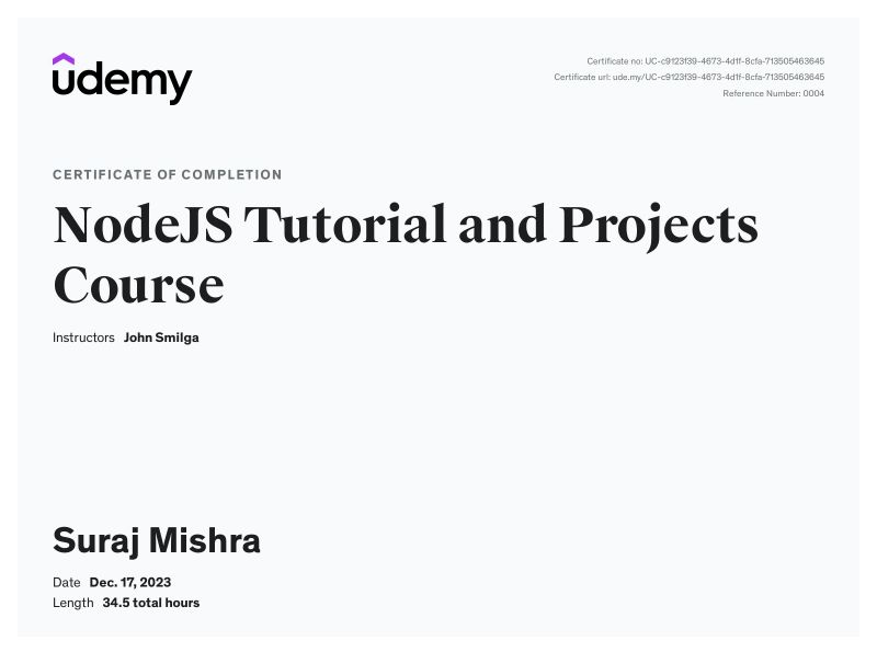 Suraj Mishra on LinkedIn: I am happy to share certified Nodejs, Atlas ... Suraj Mishra on LinkedIn: I am happy to share certified Nodejs, Atlas ...