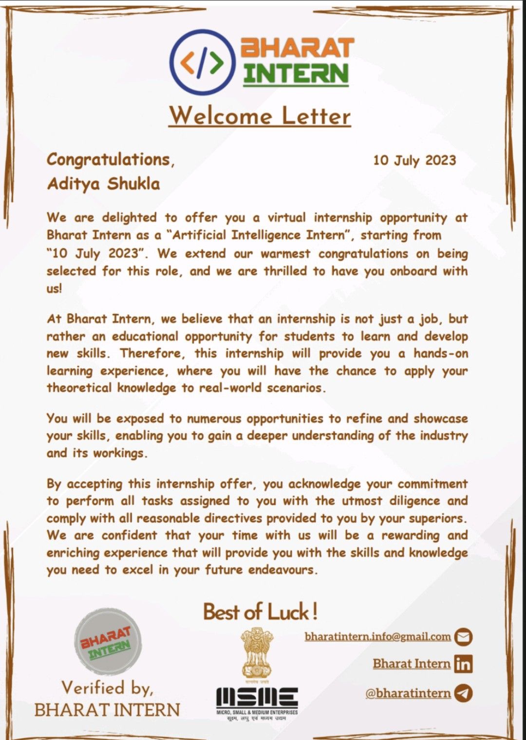 Aditya shukla on LinkedIn: #intern #bharatintern #newbeginnings # ... Aditya shukla on LinkedIn: #intern #bharatintern #newbeginnings # ...