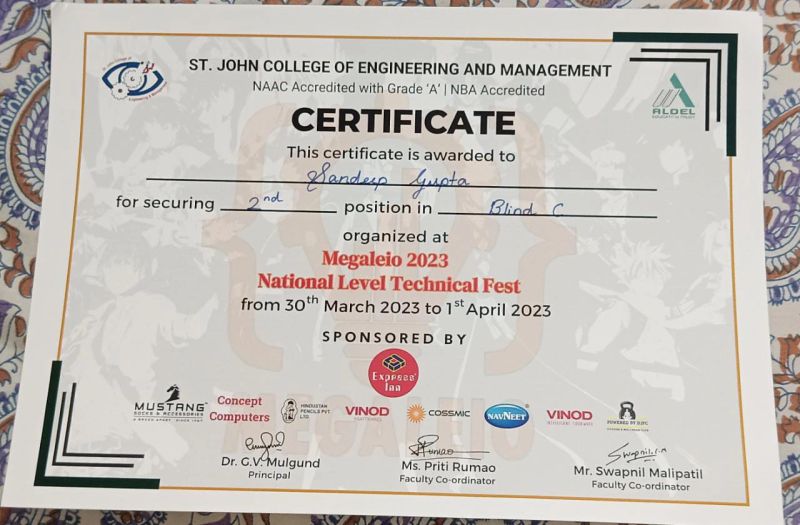 Sandeep Gupta on LinkedIn: Secured 2nd place in Blind Coding in ... Sandeep Gupta on LinkedIn: Secured 2nd place in Blind Coding in ...