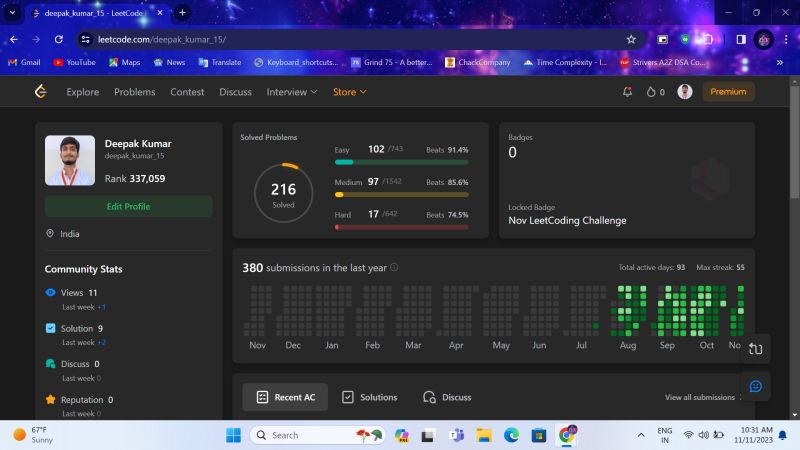 Successfully solved 216 LeetCode problems! | Deepak Kumar posted on the ... Successfully solved 216 LeetCode problems! | Deepak Kumar posted on the ...