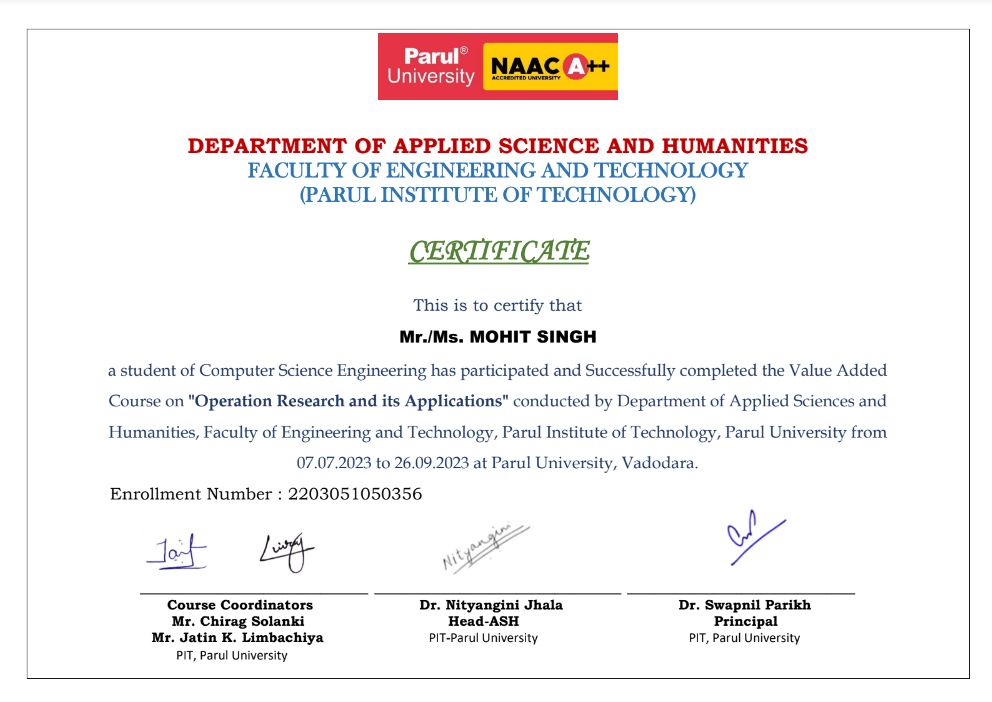Completed Operation Research course | Mohit Singh Chouhan posted on the ... Completed Operation Research course | Mohit Singh Chouhan posted on the ...