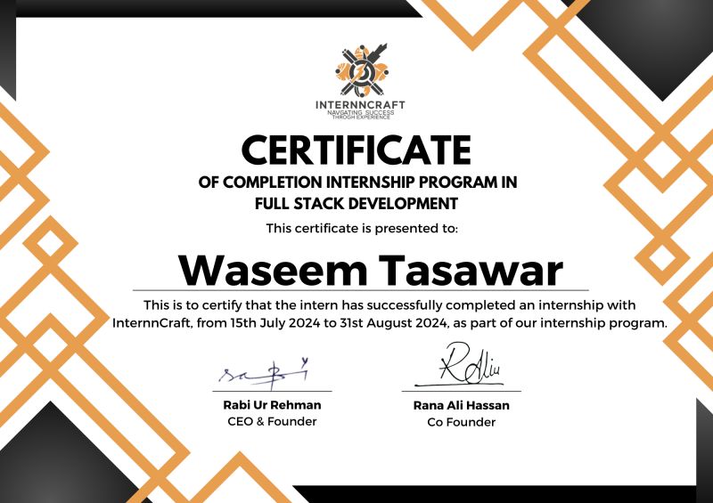 Waseem Tasawar on LinkedIn: #full #stack #development #internncraft # ... Waseem Tasawar on LinkedIn: #full #stack #development #internncraft # ...