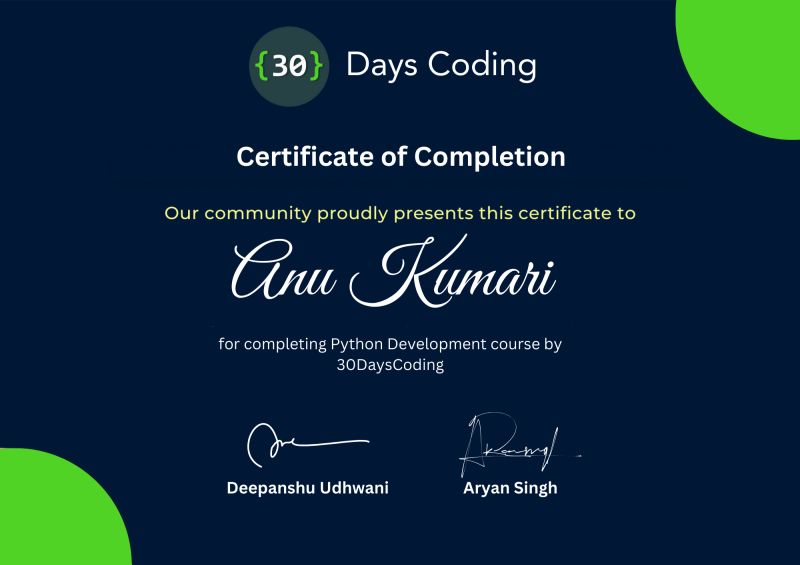 python development course. | Anu kumari python development course. | Anu kumari
