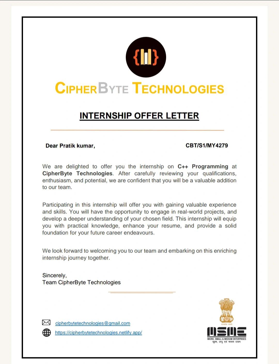 Pratik Kumar on LinkedIn: Got an internship offer letter on C++ ... Pratik Kumar on LinkedIn: Got an internship offer letter on C++ ...