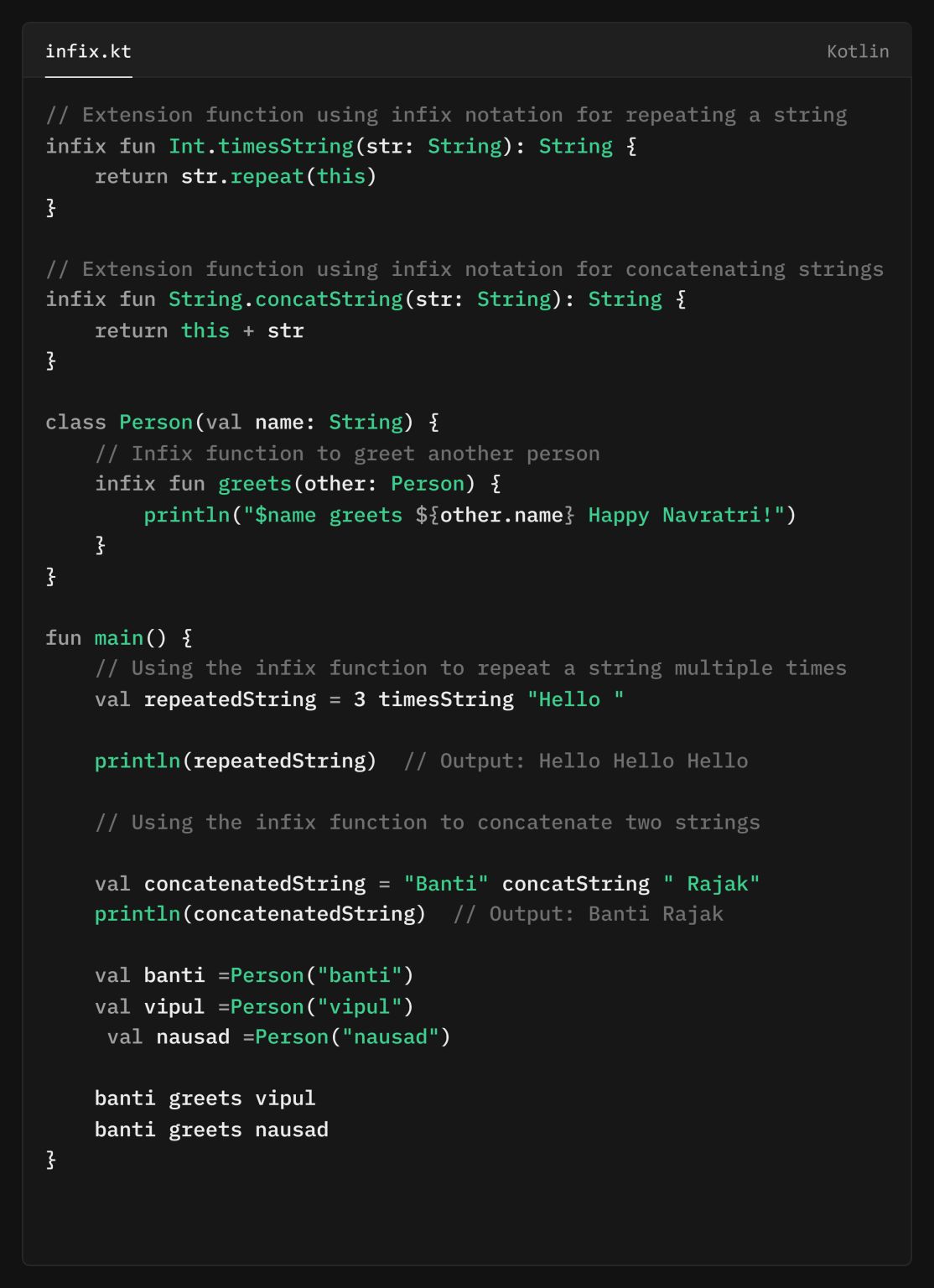 Banti Rajak on LinkedIn: The infix keyword in Kotlin is a powerful ... Banti Rajak on LinkedIn: The infix keyword in Kotlin is a powerful ...