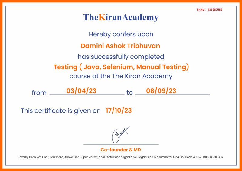 Damini Tribhuvan on LinkedIn: #softwaretesting #corejava #selenium # ... Damini Tribhuvan on LinkedIn: #softwaretesting #corejava #selenium # ...