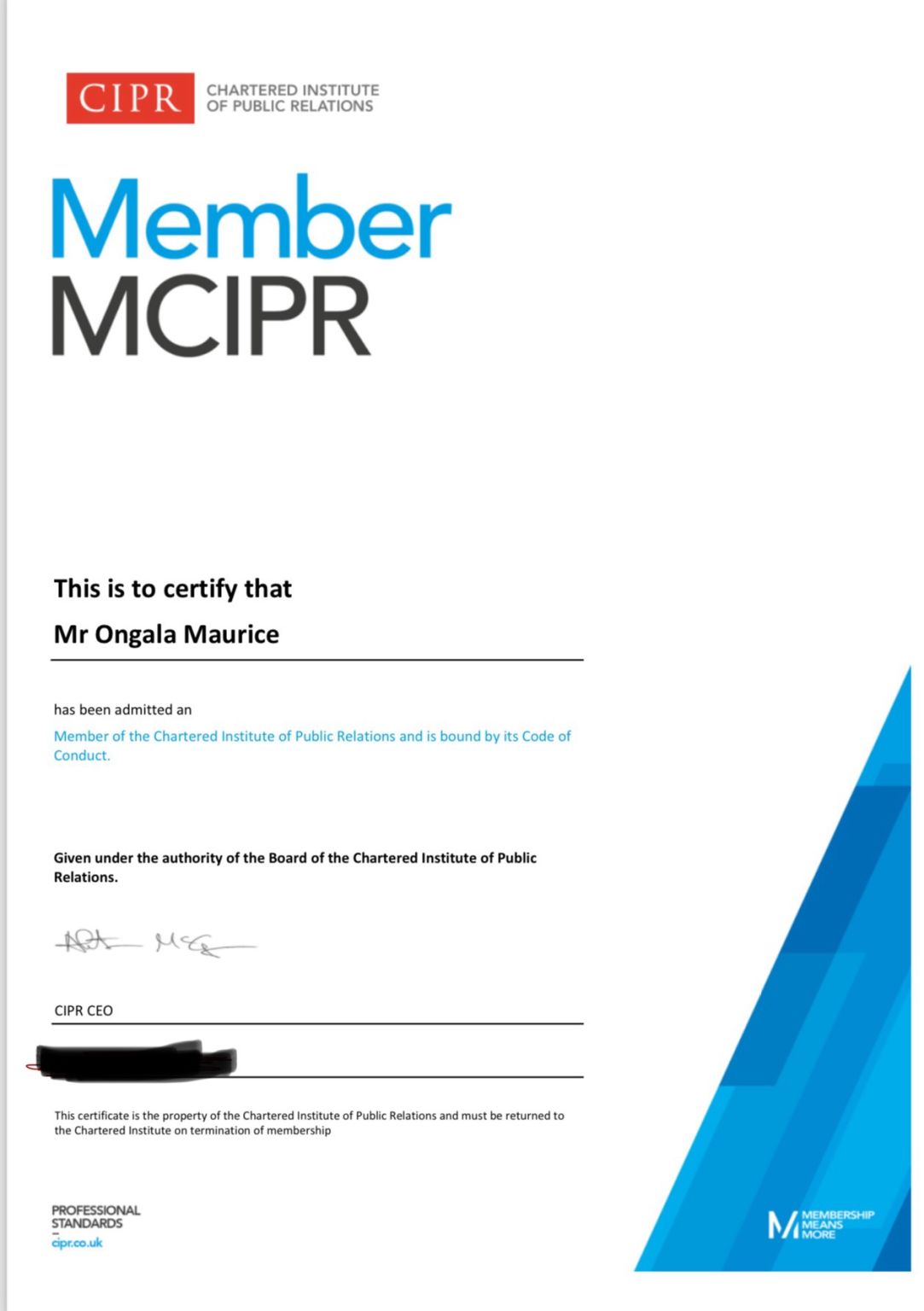 Ongala Maurice (MA, DipCIPR, MCIPR, MPRSK) on LinkedIn: #membership # ... Ongala Maurice (MA, DipCIPR, MCIPR, MPRSK) on LinkedIn: #membership # ...