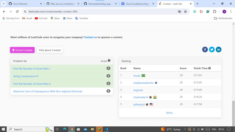 Alok Tamrakar on LinkedIn: Leetcode Weekly Contest 399: Successfully ... Alok Tamrakar on LinkedIn: Leetcode Weekly Contest 399: Successfully ...