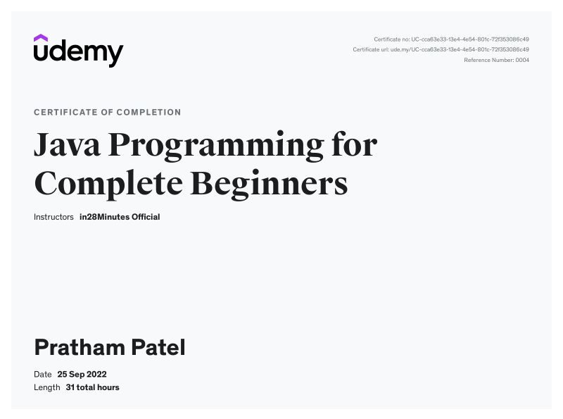 Pratham Patel on LinkedIn: #java #programming #certification Pratham Patel on LinkedIn: #java #programming #certification